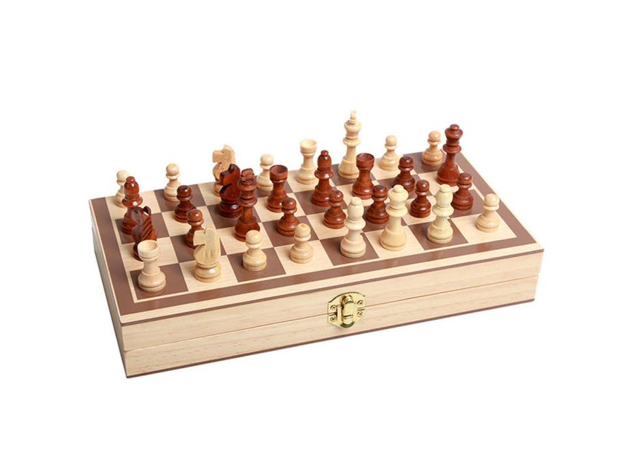 3v1 lesena šahovnica backgammon in dama 30×30cm lesene figure