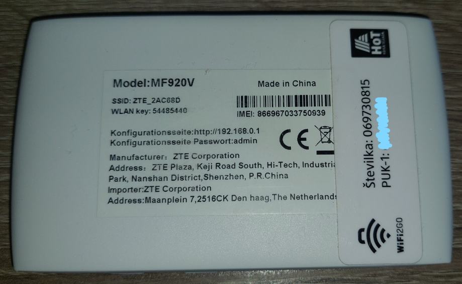 LTE prenosni brezžični modem ZTE MF920V za mobilno omrežje 3G/4G s SIM