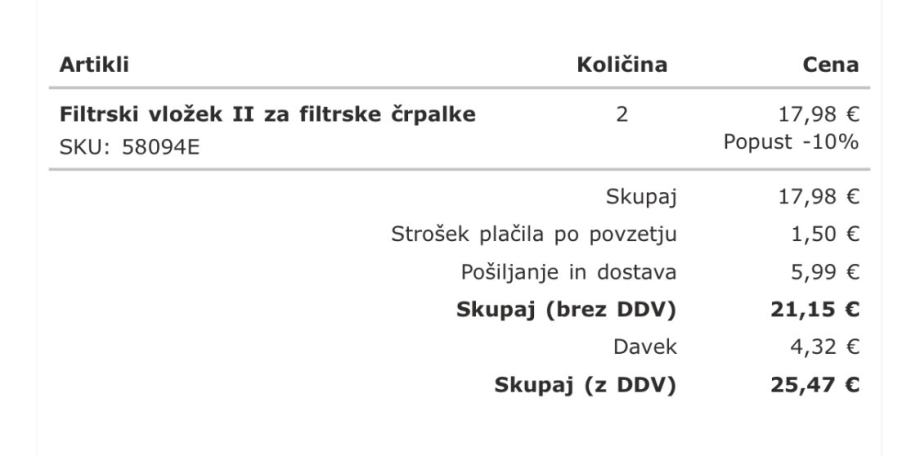 Filtrska kartusa za crpalko Bestway II - NOVO