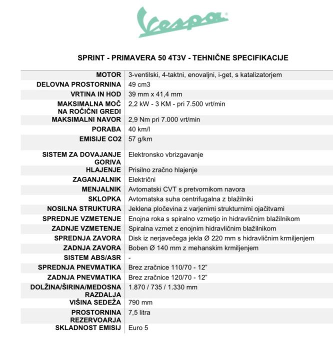 Piaggio Vespa sprint sport 50 cm3, 2019 l.