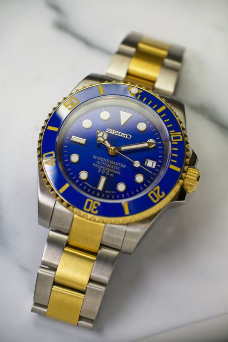 Seiko Submariner Blue Gold Mod Build ročna ura