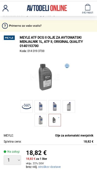 Olje za avtomatski menjalnik MEYLE ATF DCG II