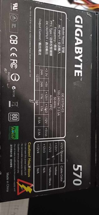 570W Gigabyte ge-e570a-c3 80plus napajalnik