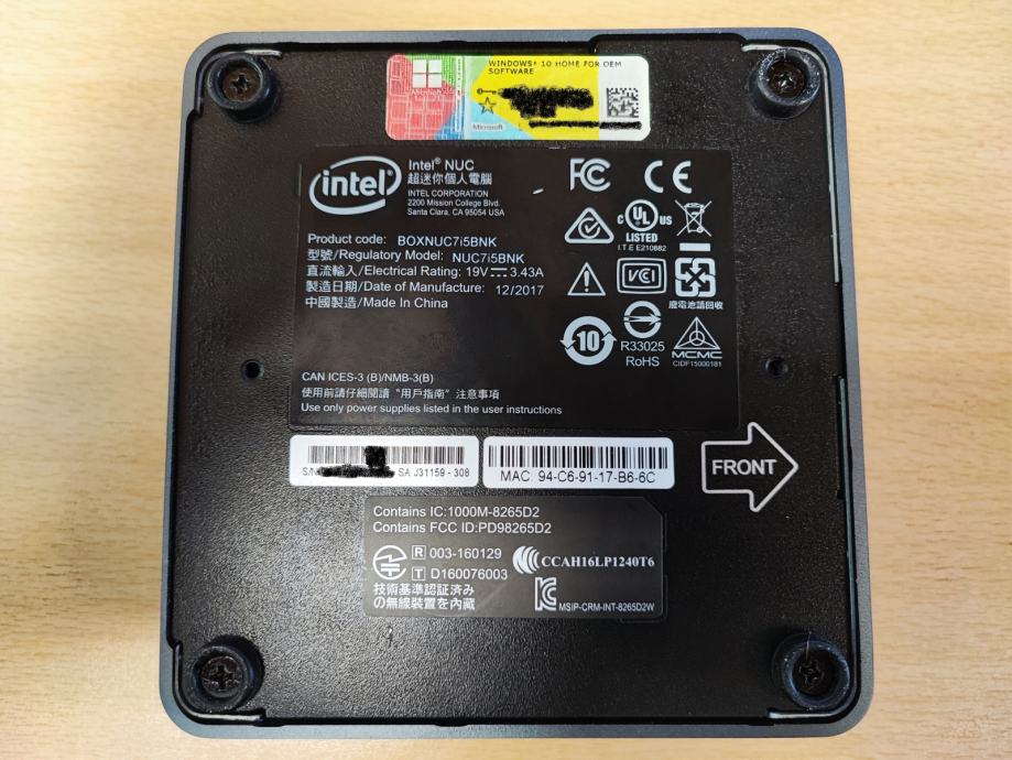 Intel NUC7i5BNK, i5-7260U/8GB RAM/256GB NVMe/Wifi/Bluetooth/4K/Win10