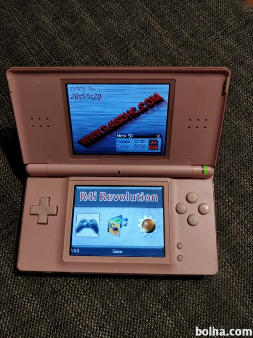 Nintendo DS Lite, roza barve, R4 Gold 2019, 32GB MicroSD