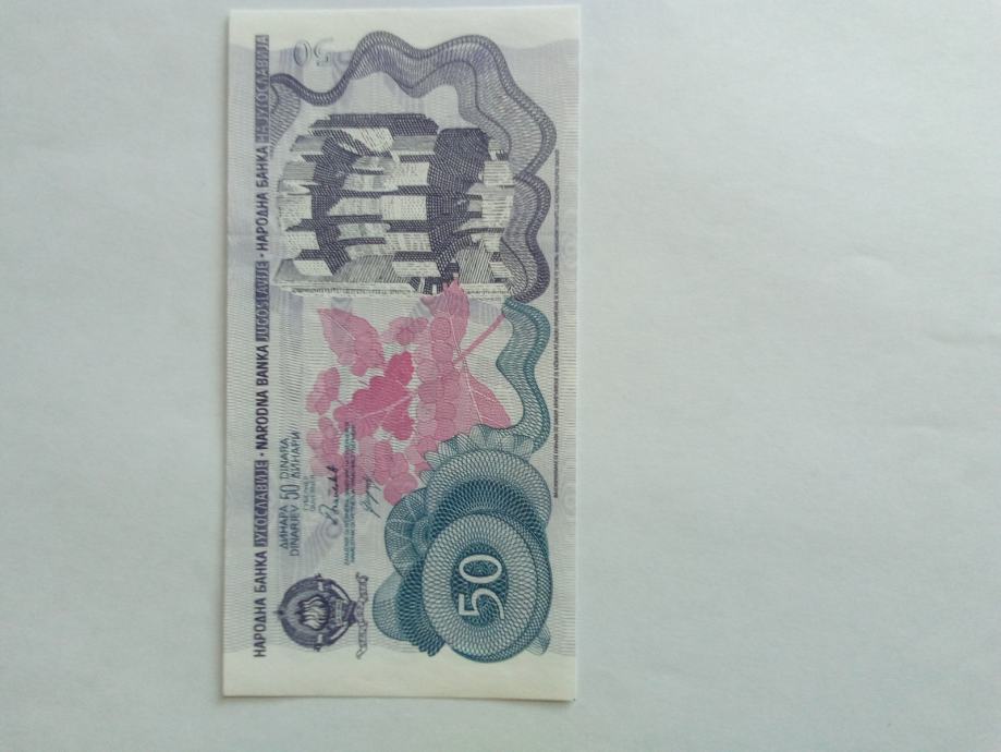 Prodam bankovec 50 din 1990 na sliki 5€ unc
