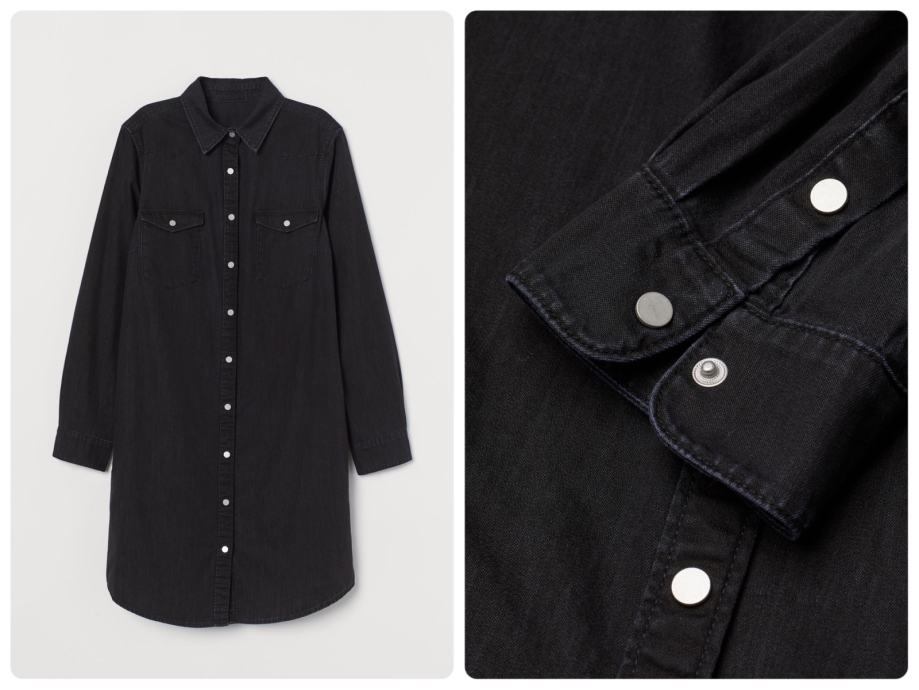 H&M jeans srajčna obleka, črna, št. L - KOT NOVA