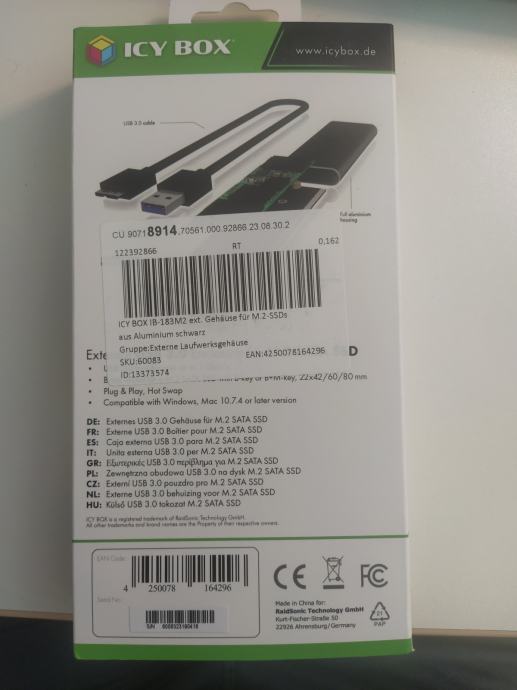 ICY BOX IB-183M2 ohišje adapter za M.2 SATA SSD