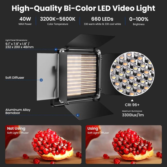 Komplet luči s stojali Neewer Bi Color 660 LED 3200-5600K CRI 96+, DIM