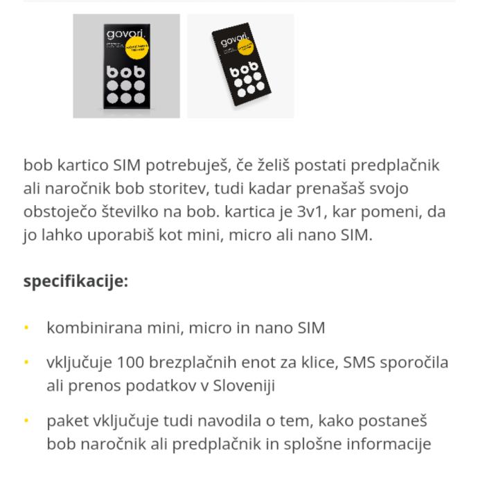 NOVO - BOB sim kartica + BOB vrvica za ključe - ( SIM kartica je 3v1 )