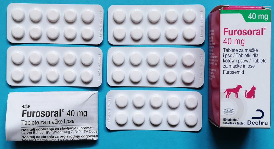 Tablete FUROSORAL 40 mg, 50 tablet (1 škatlica), za pse in mačke