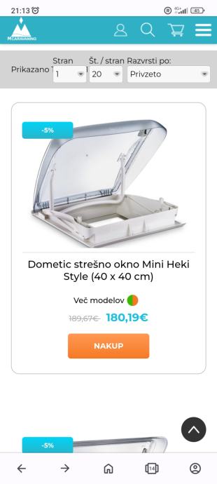 Dometic strešno okno
