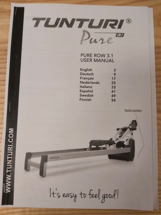 Veslač TUNTURI Pure Row 3.1 fitnes naprava
