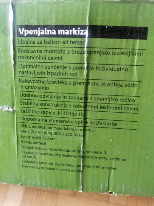 prodam markizo 300 š X 220 - 310 V in UV 80