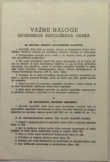 Važne naloge zavednega katoliškega dijaka, ok. 1940