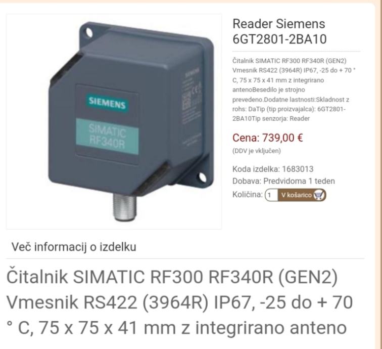 NOV Čitalnik Siemens Simatic RF340R siemens 6GT2801-2AB10 Reader