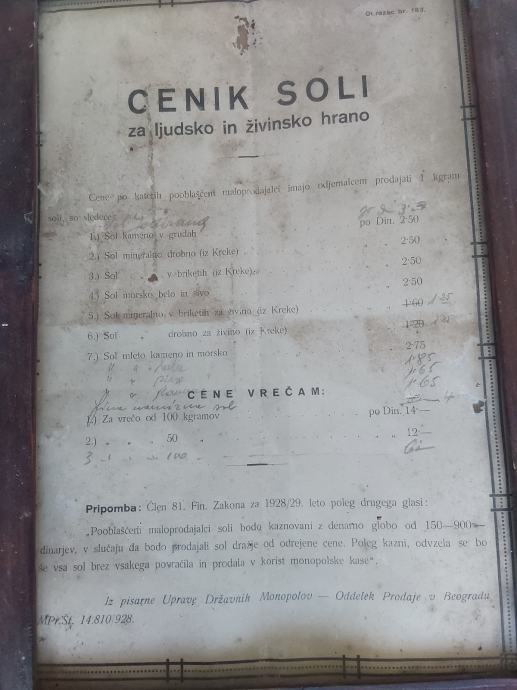 stara dovoljenja ter ceniki