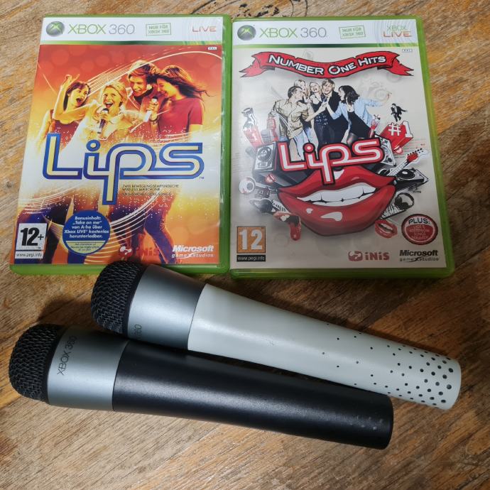 XBOX 360 LIPS (KARAOKE), 2 X MIKROFON + 2 igri