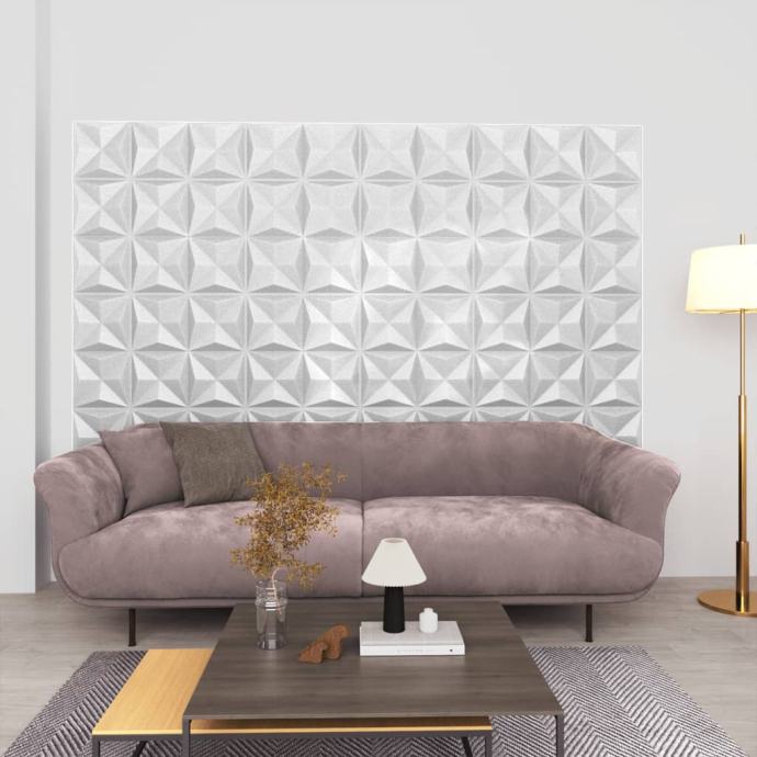 vidaXL 3D stenski paneli 24 kosov 50x50 cm origami beli 6 m²