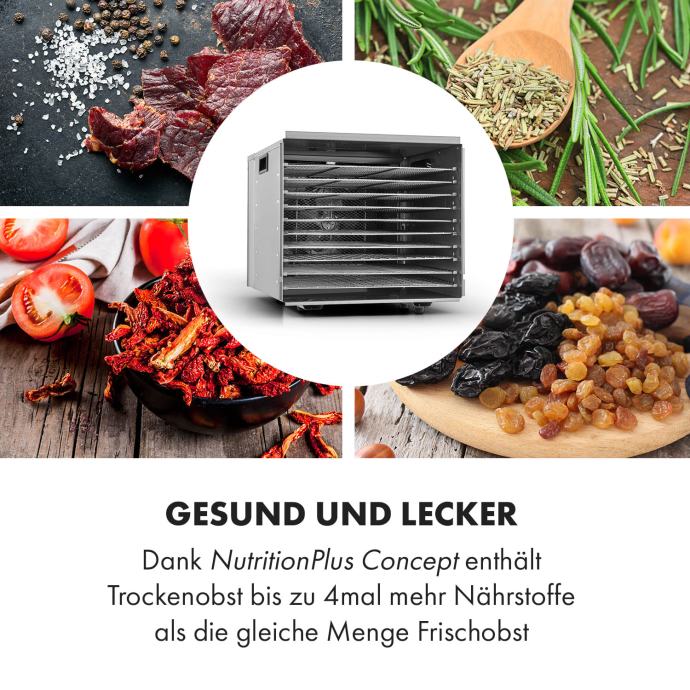 Klarstein Fruit Jerky Steel 10, 1000 W, Sušilnik, Dehidrator, 10 Nadst