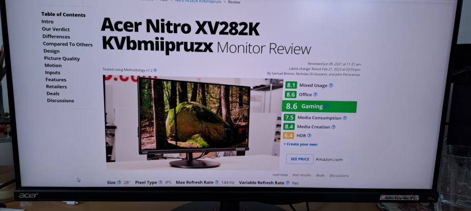 Gaming monitor Acer Nitro XV282K Gaming 28 UHD 4K 144Hz 1ms FreeSync