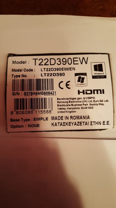 SAMSUNG T22D390EW MONITOR