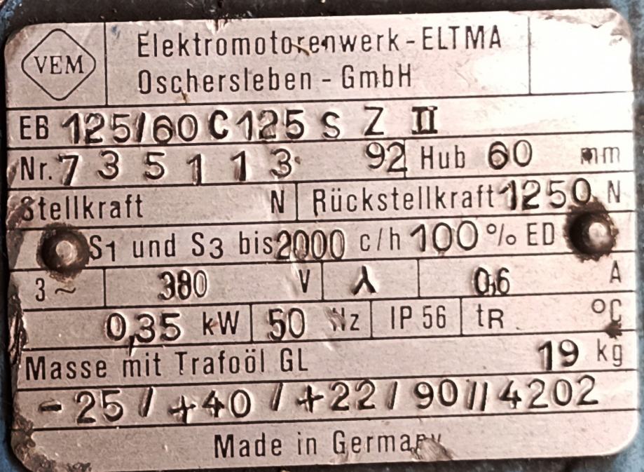 Elektro pnevmatski potisnik 50mm / 500N in 60mm / 1.250N