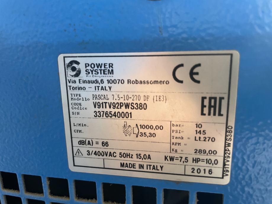 VIJAČNI KOMPRESOR POWER SYSTEM PASCAL 7.5-10-270DF