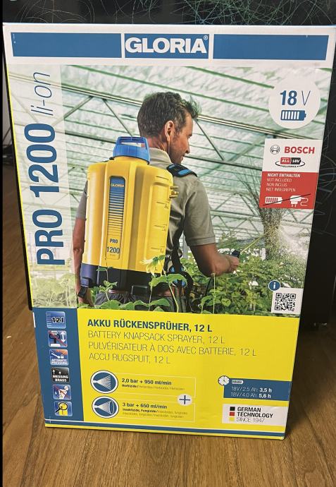 Gloria Pro 1200 li-ion pršilnik pod pritiskom