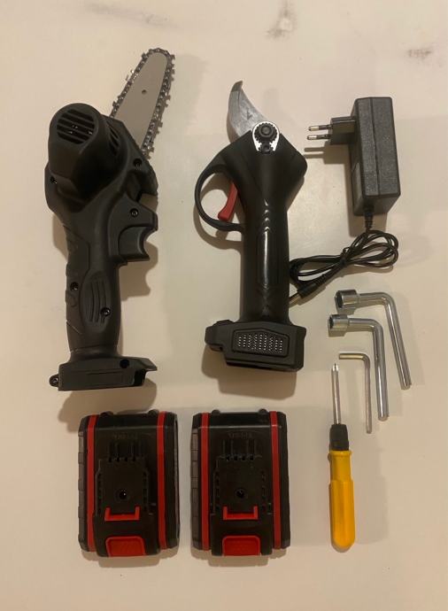 Mini verižna žaga 10cm+škarje (AKKU SET)