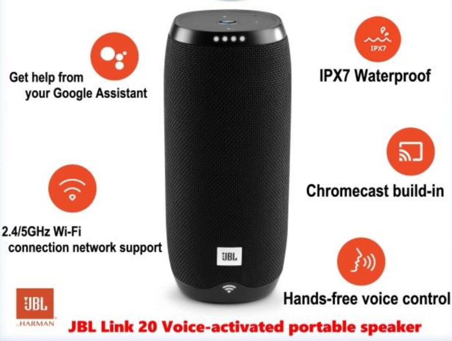 JBL Link 20 - WiFi zvočnik, Bluetooth, Google Assistant, Chromecast