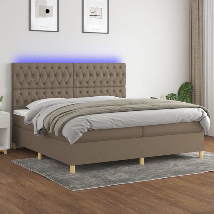 Box spring postelja z vzmetnico LED taupe 200x200 cm blago