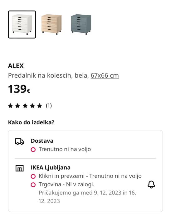 IKEA Alex bel predalnik kot novo