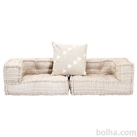 vidaXL Dvosed modularni kavč z naslonjalom za roke bež blago
