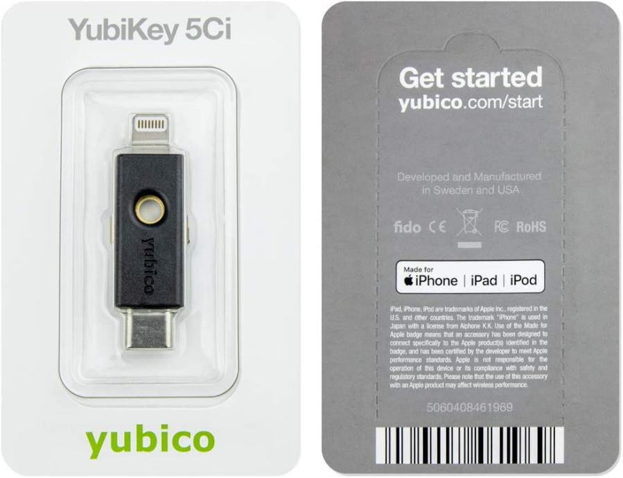 Varnostni ključ Yubico YubiKey 5Ci, USB-C in Lightning, črn