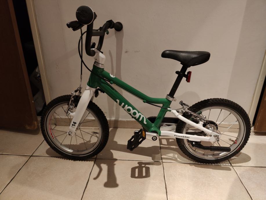 Woom 2 otroško kolo, 14 col, zeleno, s tačko