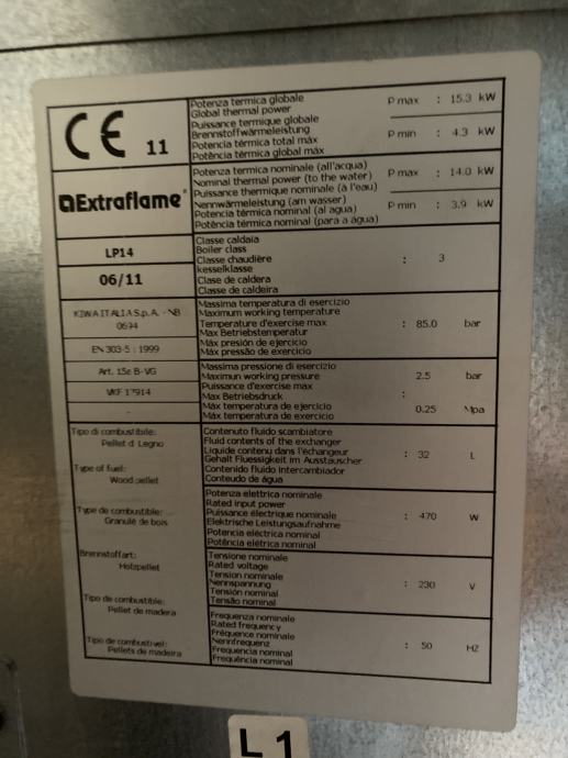Prodam peč na pelete Nordica Extraflame LP 14 z bojlerjem Lentherm