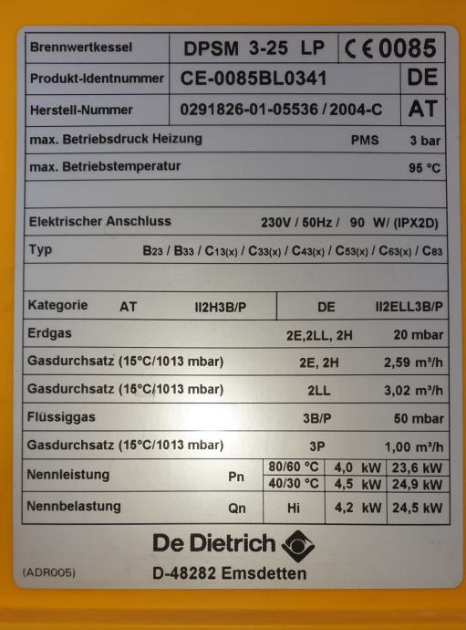 Plinska peč De Dietrich DPSM 3-25 LP + bojler 200 l