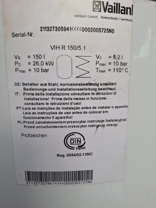 Bojler Vaillant VIH R 150l, 26kW + elementi - UGODNO