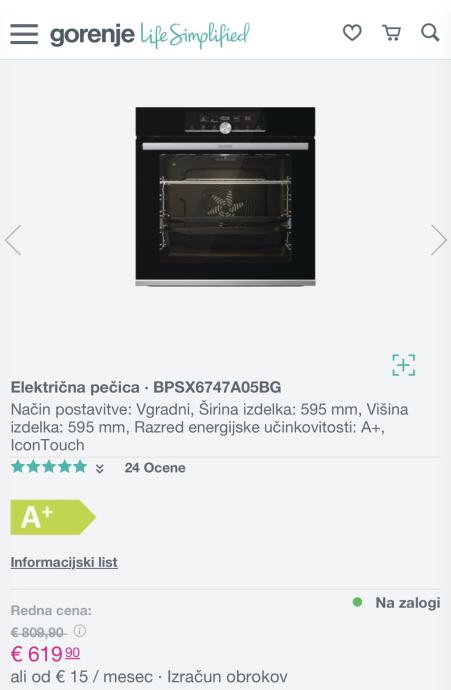 Kombinirana parna pecica s pirolizo GORENJE BPSX6747AO5GB nova