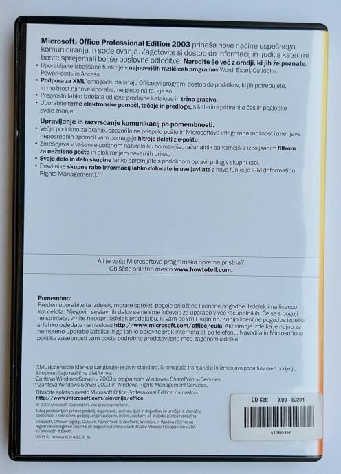 Microsoft Office Professional 2003 - SLO + Product key