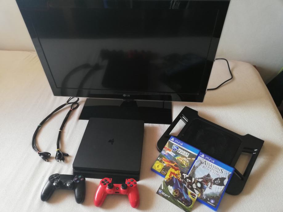 Ps4, televizija, 5 iger, hladilni stroj, 2 kontrolerja in kabli.