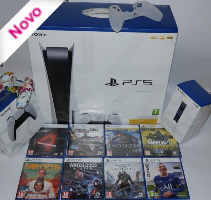 Playstation 5 CFI-1116A 2022 komplet 8 iger dodatni Dual Sense+polnilc