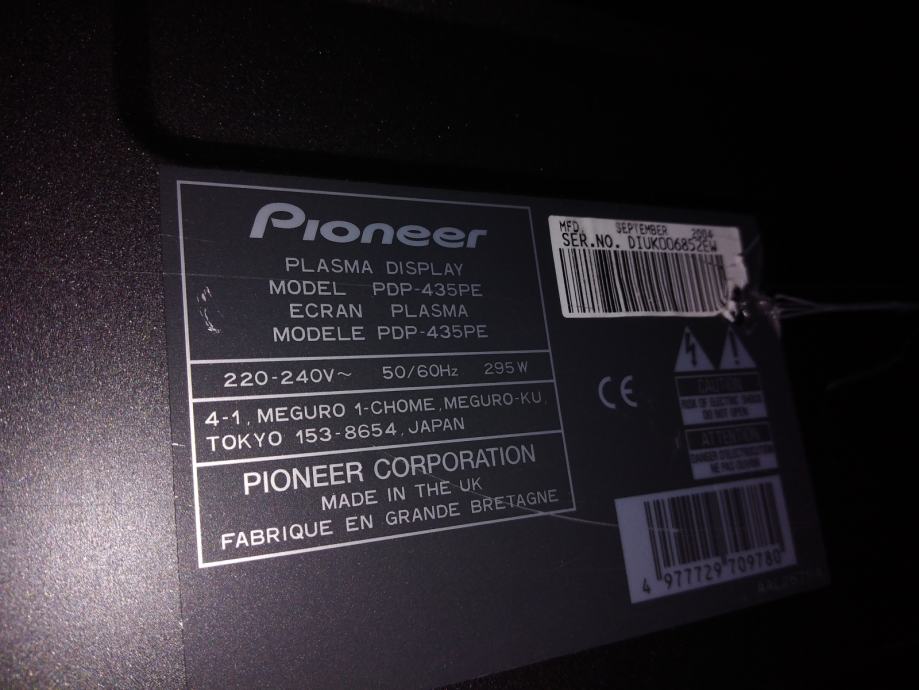 Tv Plazma Pioneer PURE VISION PDP-435 720p HD ready