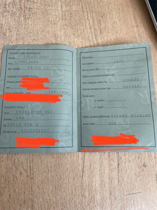 Adria 450 podvozje z dokumenti