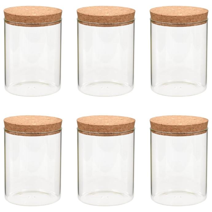 vidaXL Stekleni kozarci s pokrovi iz plute 6 kosov 650 ml