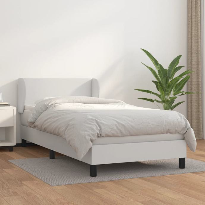 vidaXL Box spring postelja z vzmetnico bela 90x200 cm umetno usnje