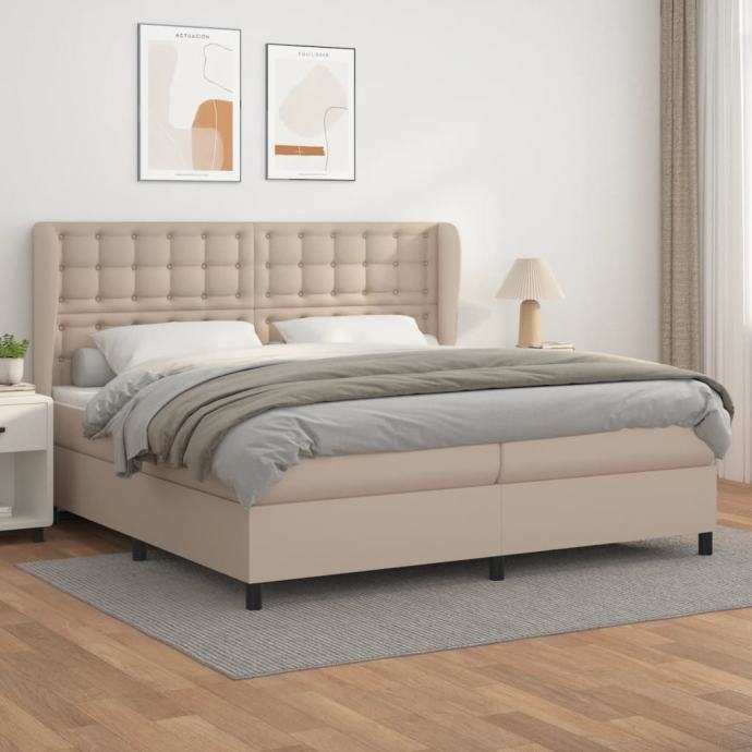 vidaXL Box spring postelja z vzmetnico kapučino 200x200 cm um. usnje