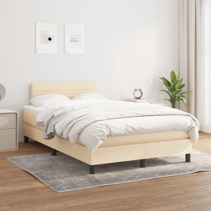 vidaXL Box spring postelja z vzmetnico krem 120x200 cm blago