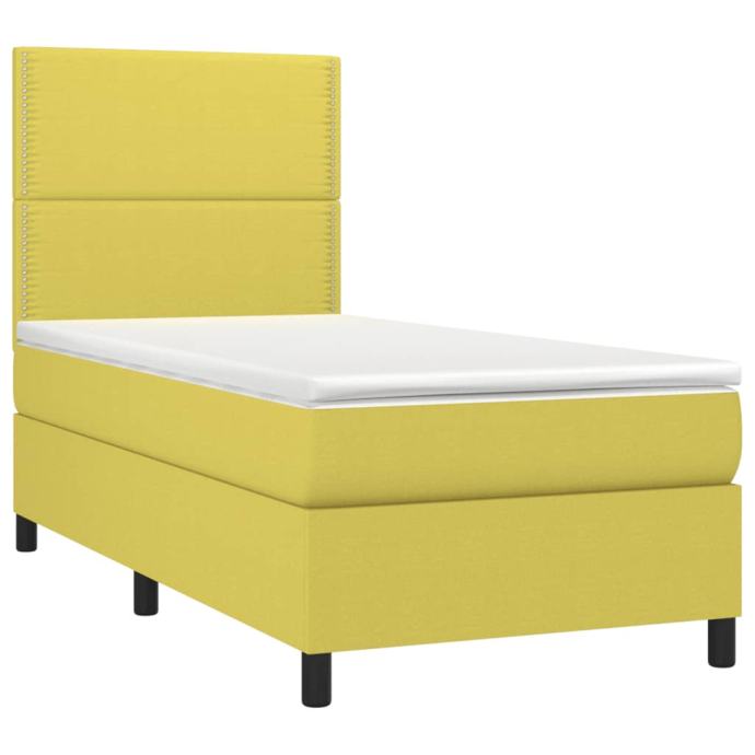 vidaXL Box spring postelja z vzmetnico LED zelena 90x200 cm blago